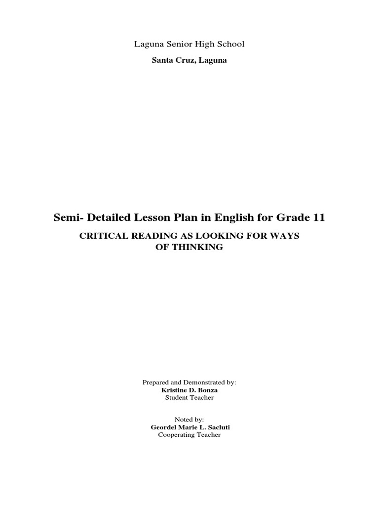 Critical Reading | PDF | Lesson Plan | Critical Thinking