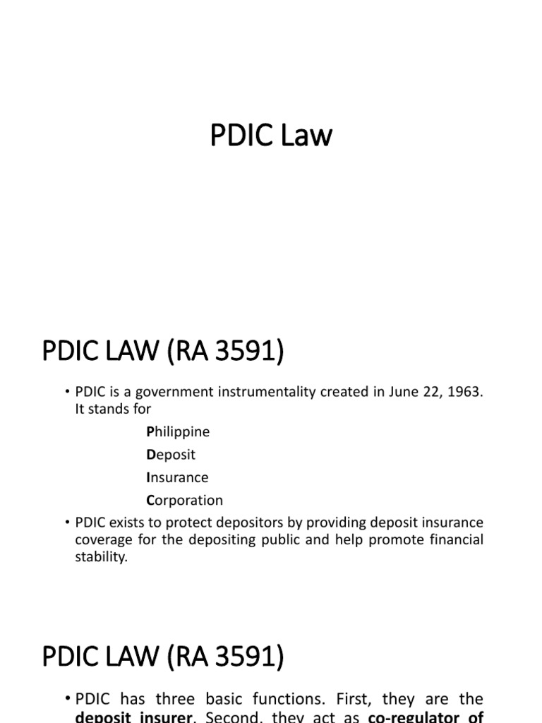 PDIC Law | PDF | Deposit Insurance | Corporations