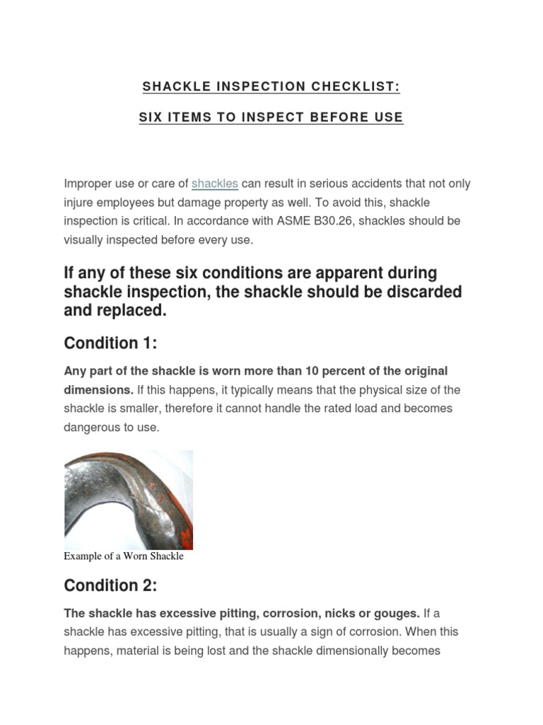 Shackle Inspection | PDF | Materials Science | Materials