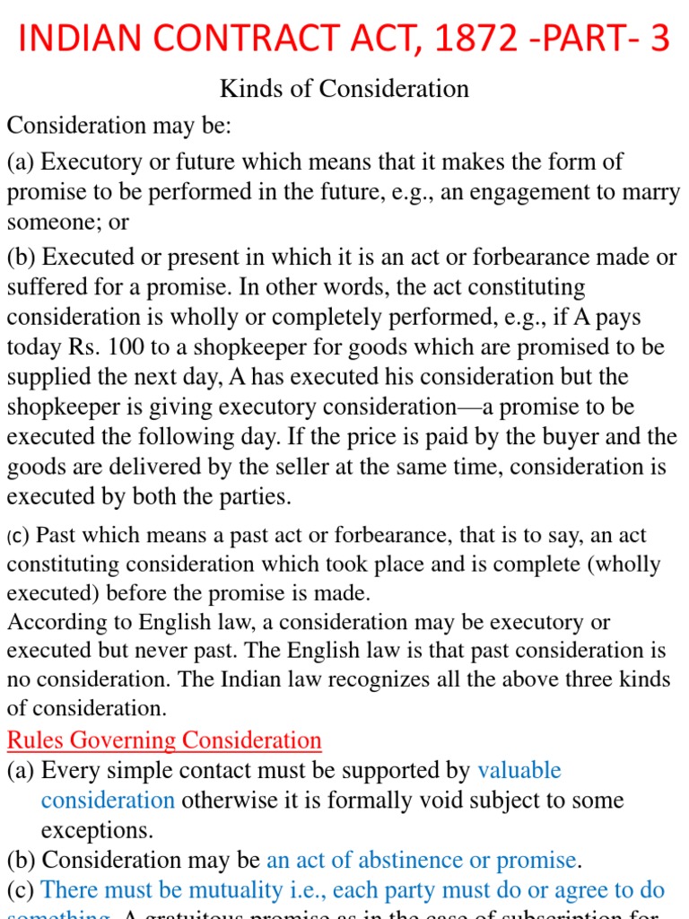 Part - 3-INDIAN CONTRACT ACT, 1872 - PART - 3 | PDF | Misrepresentation | Consideration