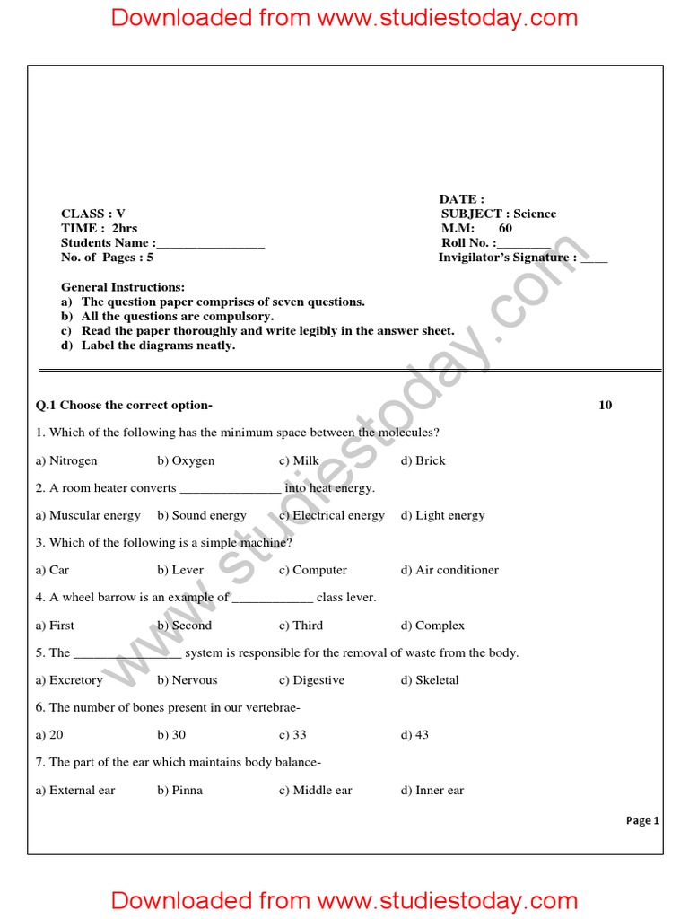 CBSE Class 5 Science Sample Paper Set D PDF | PDF | Eclipse | Moon