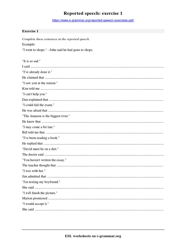 Reported Speech Exercise 1 | PDF