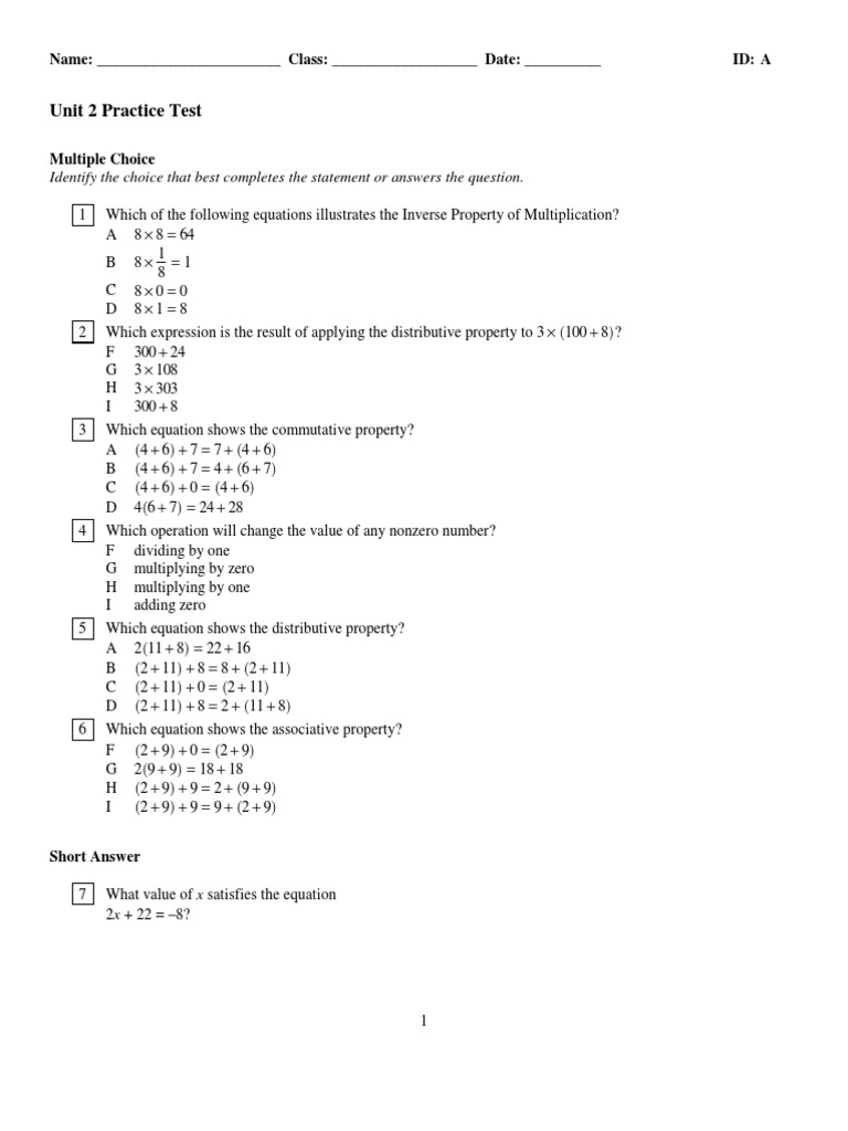 Unit 2 Practice Test | PDF | Multiplication | Elementary Mathematics