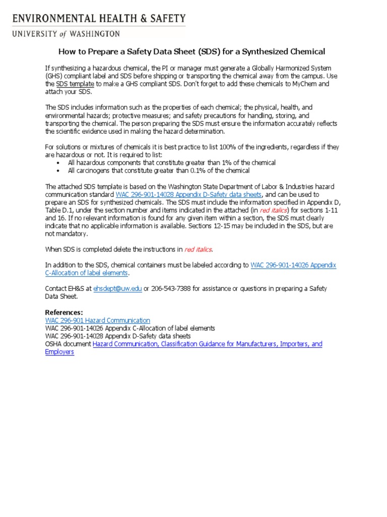 How to Prepare an SDS for a Synthesized Chemical | PDF | Occupational ...