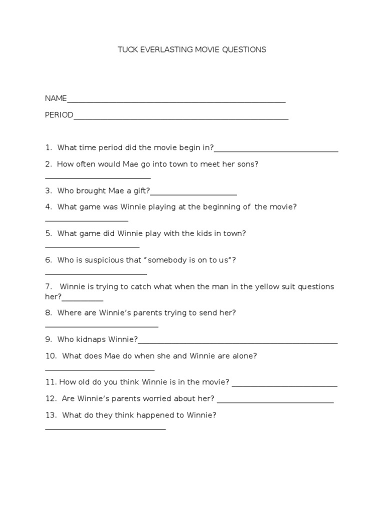 Tuck Everlasting Movie Questions | PDF