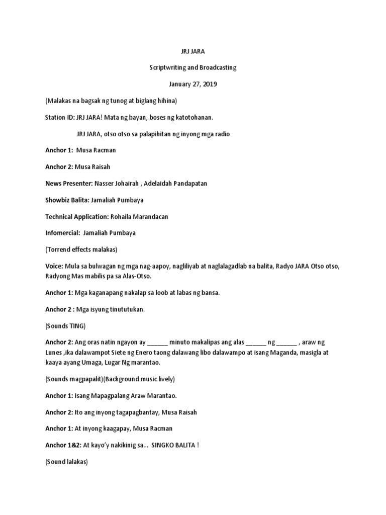 Filipino Radio Broadcasting Script | PDF