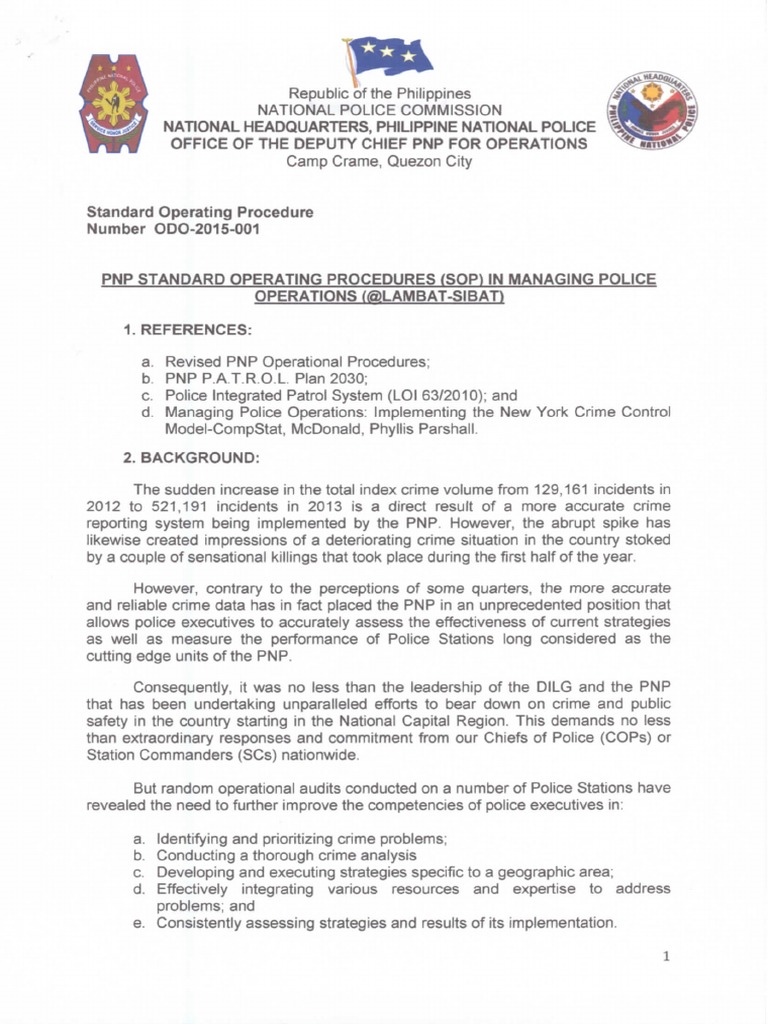 SOP ODO 2015 001 Managing Police Operations LAMBAT SIBAT PDF | PDF