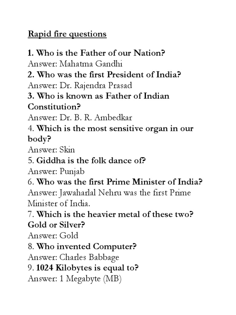 Rapid Fire Questions | Download Free PDF | Nature