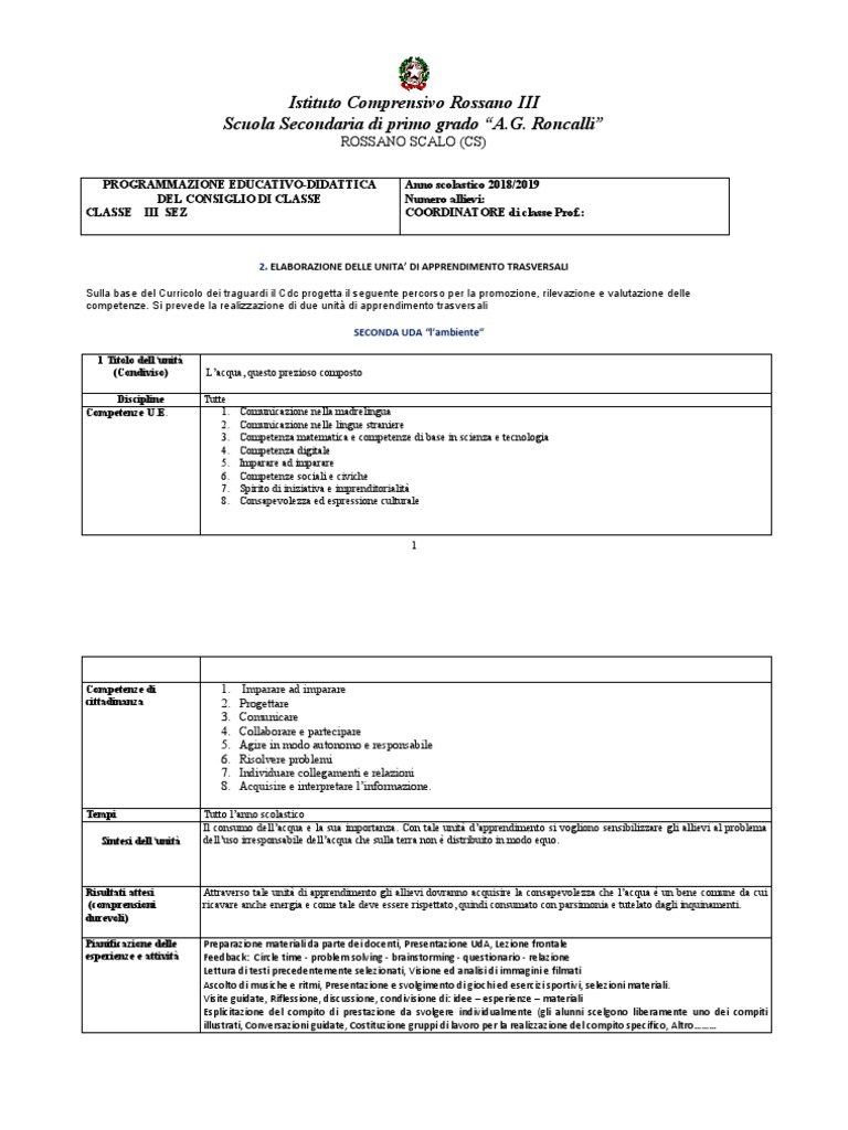 Uda Interdisciplinare - CLASSE - III | PDF