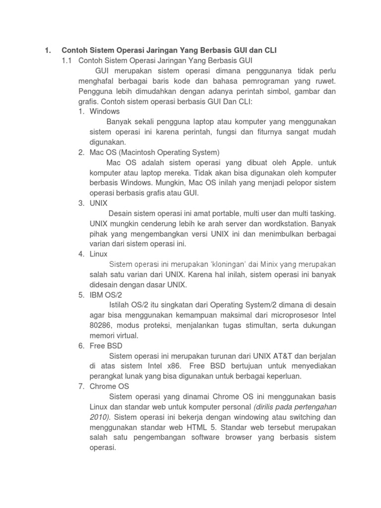 Contoh Sistem Operasi Jaringan Yang Berbasis GUI Dan CLI | PDF