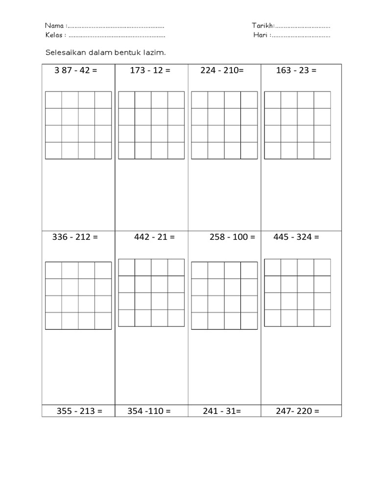 Lembaran Kerja Math Tolak | PDF
