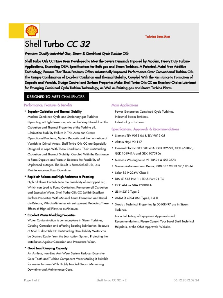 001 - Shell Turbo Oil CC 32 | PDF | Motor Oil | Gas Turbine