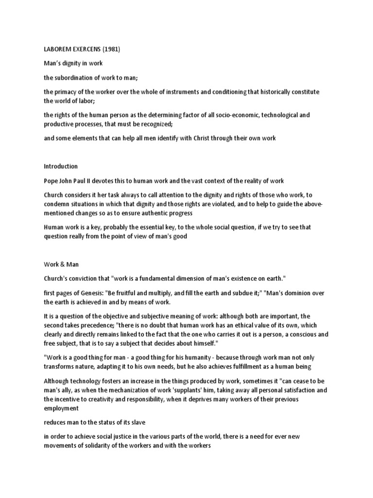 LABOREM EXERCENS Notes | PDF | Employment | Marxism