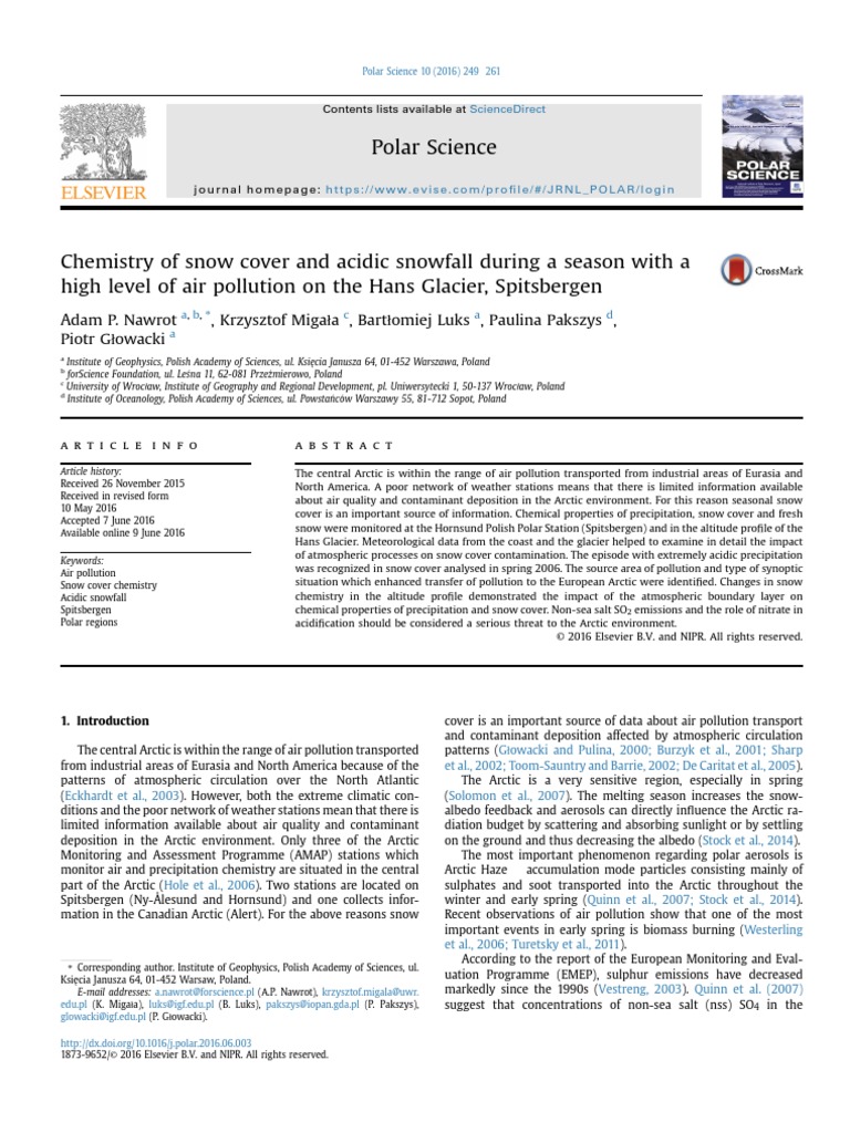 Chemistry of Snow Cover and Acidic Snowfall During A Season With A High ...