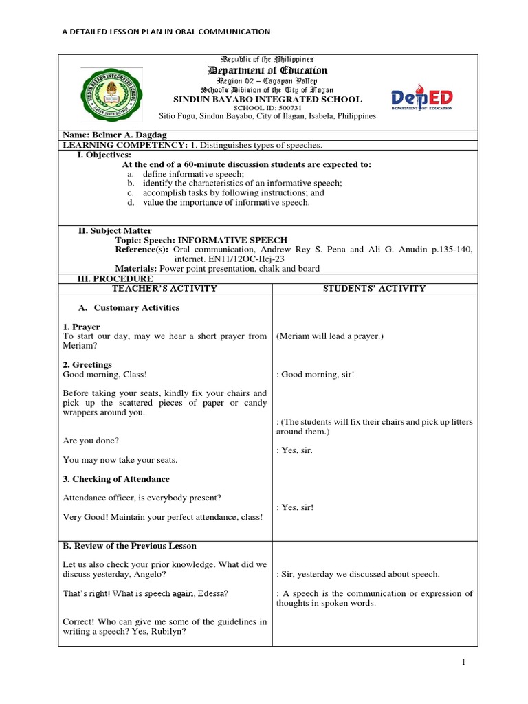 Lesson Plan Oral Communication | Download Free PDF | Lesson Plan | Hyperlink