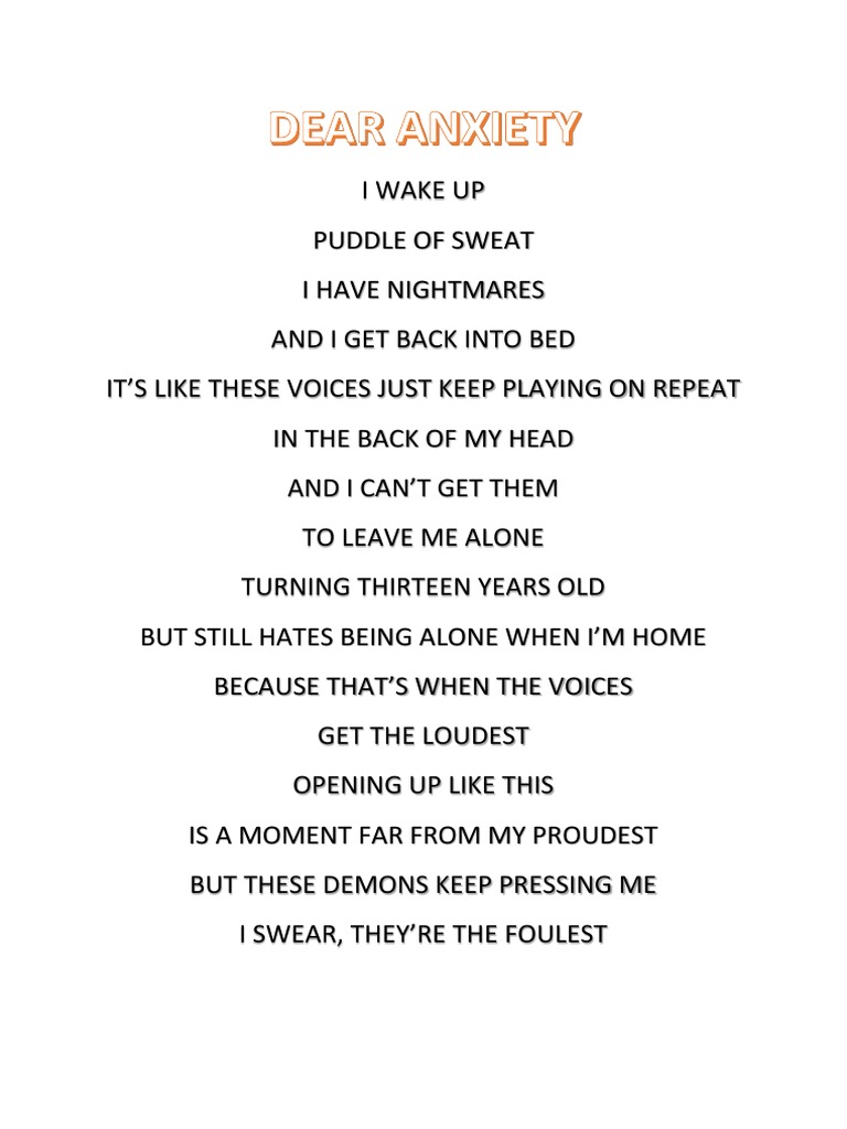 Poetry Dear Anxiety | PDF