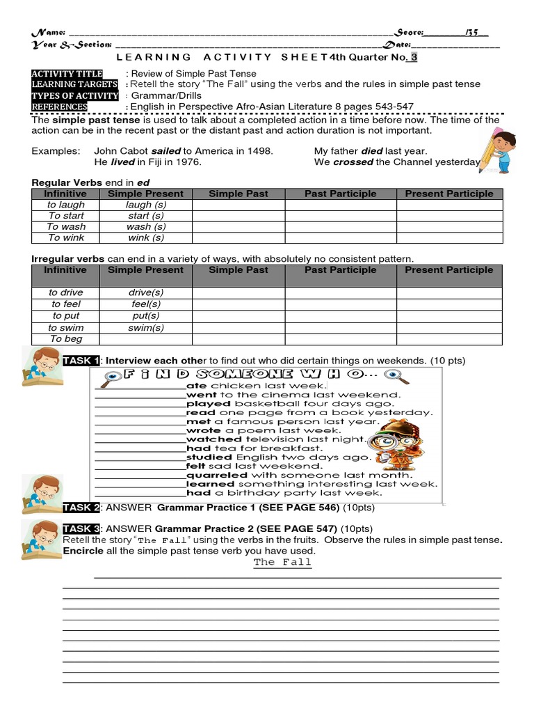 Simple Past Tense Review Activity | PDF | Grammatical Tense | Morphology