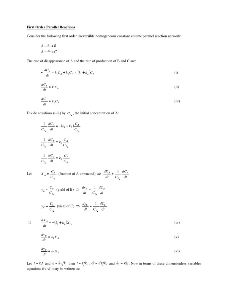Parallel Reaction Network | PDF | Equations | Analysis