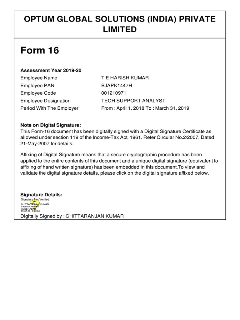 Form 16 Salary Certificate | PDF | Employee Benefits | Tax Deduction