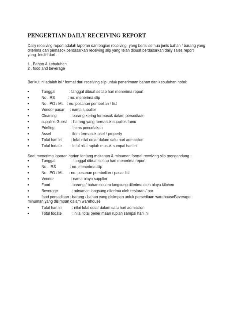 Pengertian Daily Receiving Report | PDF