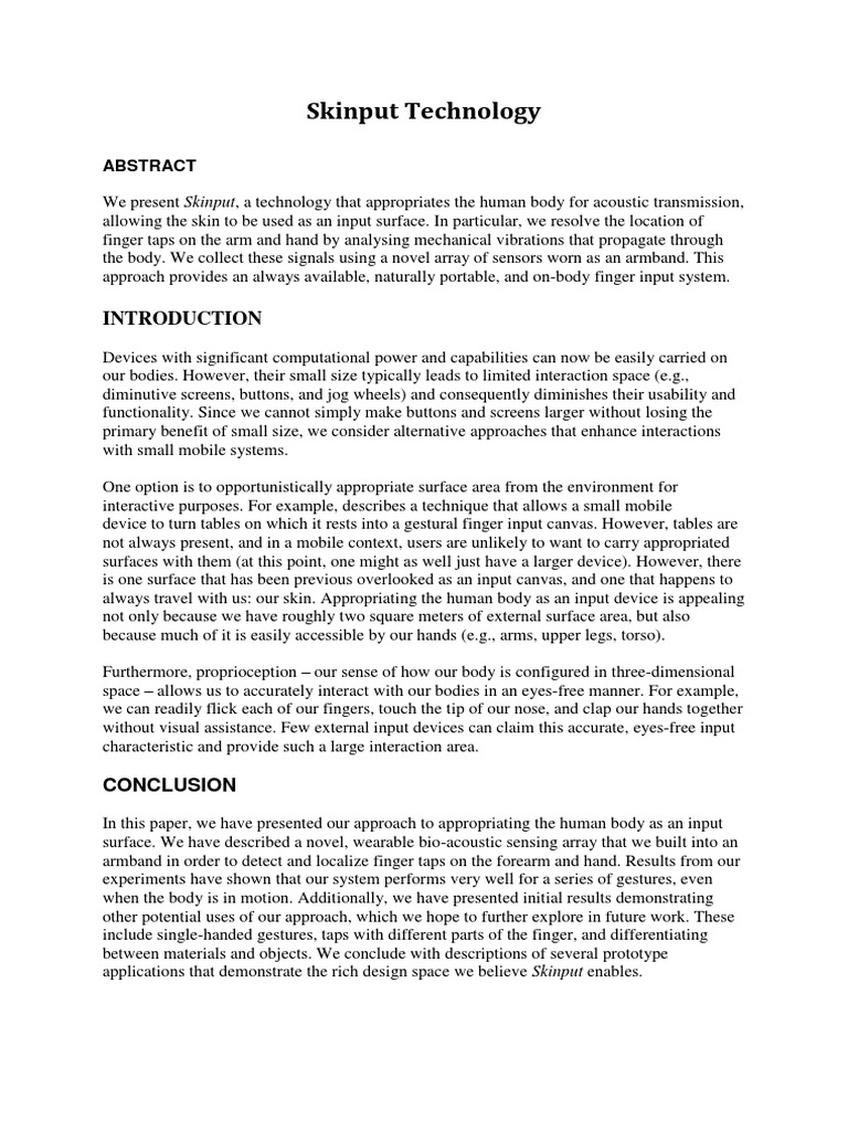 Turning the Human Body into an Interactive Surface: The Skinput Technology | PDF