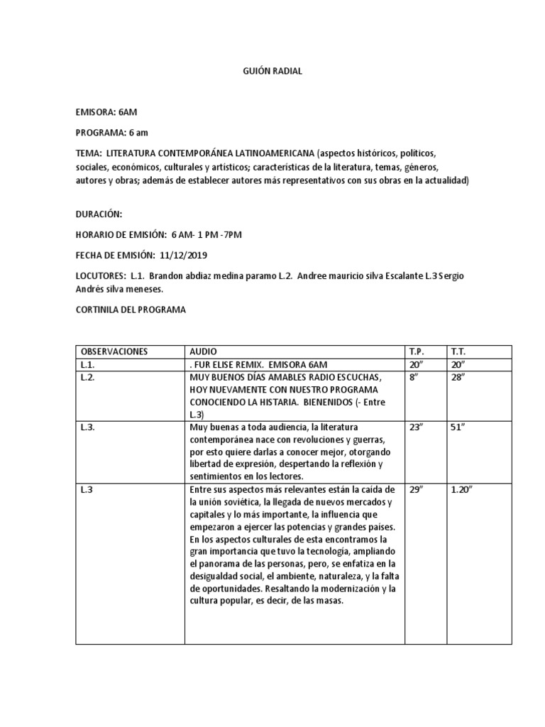 Guión Radial - 6am | PDF | Historia | Clásicos