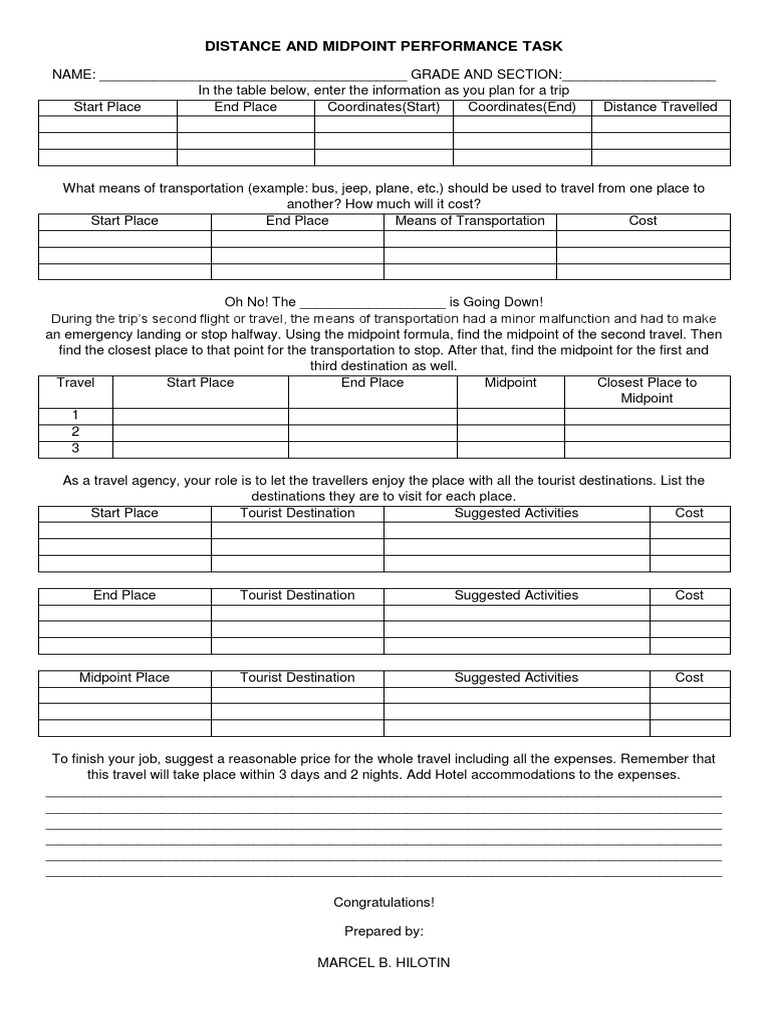Distance and Midpoint Performance Task | PDF | Transport | Service ...