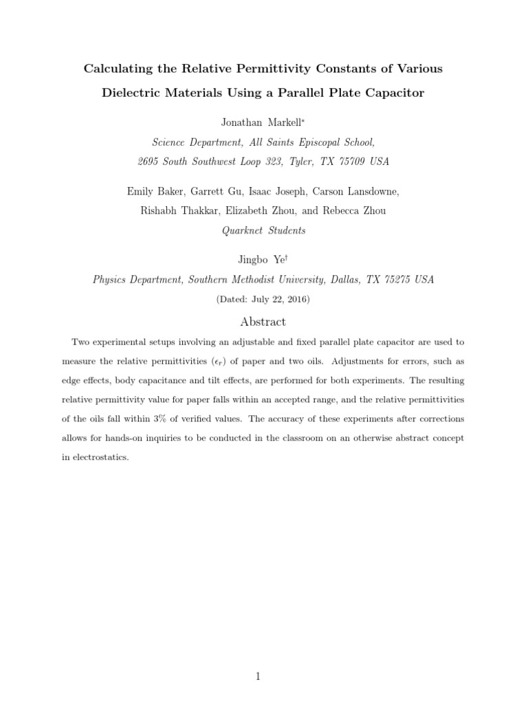 Calculating Relative Permittivity PDF | PDF | Capacitor | Permittivity
