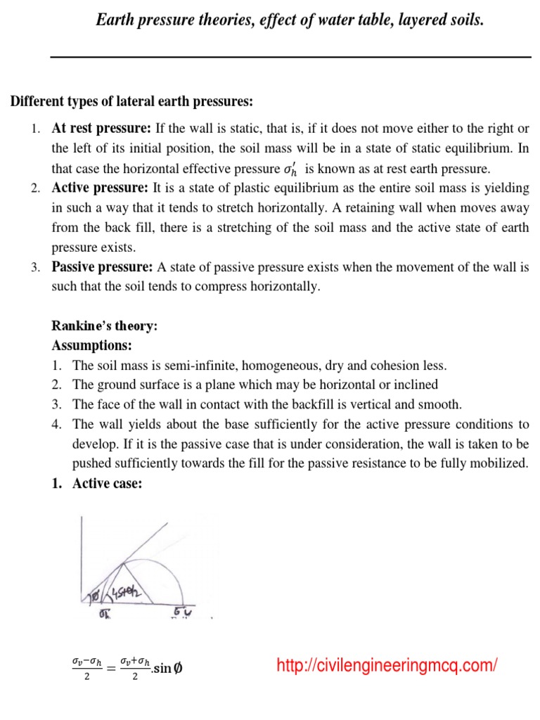 Earth Pressure Theories Effect of Water Table Layered Soils. 1 | PDF ...