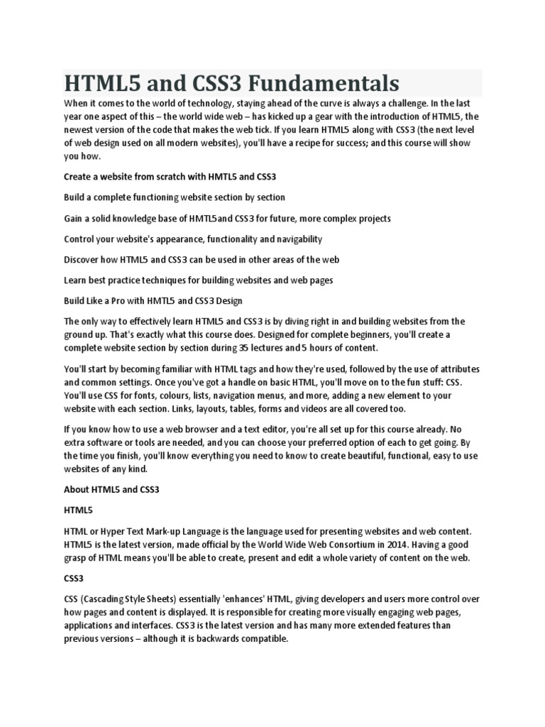 HTML5 and CSS3 Fundamentals PDF | PDF | Cascading Style Sheets | Html5