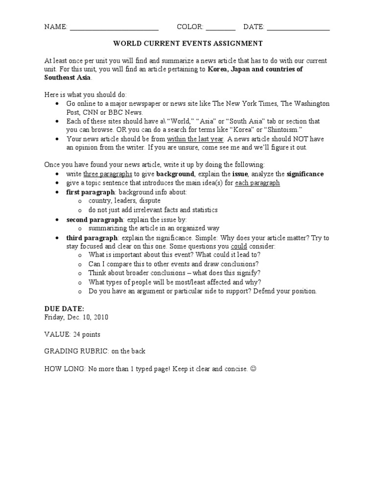 Southeast Asia Current Events Assignment | PDF | News | Communication
