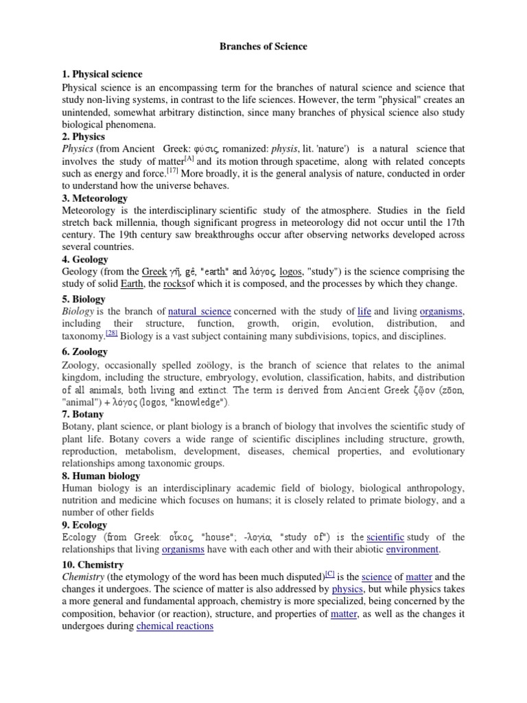 Branches of Science | PDF | Natural Sciences | Biology