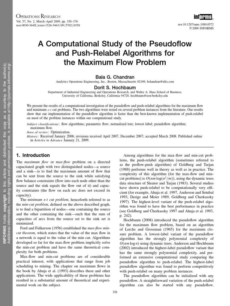 A Computational Study of The Pseudoflow and Push-Relabel Algorithms For ...