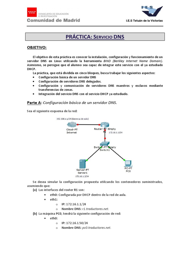 Práctica DNS | PDF | sistema de nombres de dominio | Dirección IP
