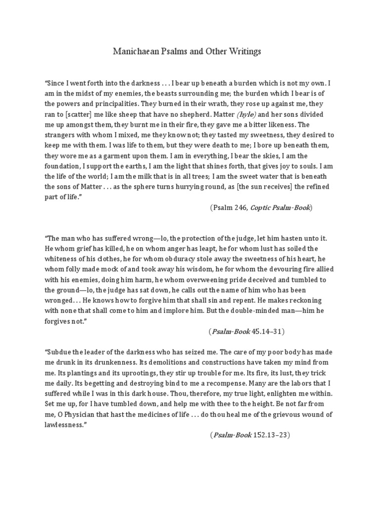 Manichaean Psalms and Other Writings | PDF | Soul | Heaven