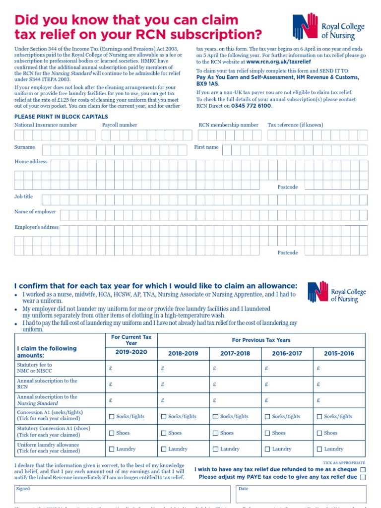Tax Relief Form APRIL 2019 | PDF | Taxes | Payments