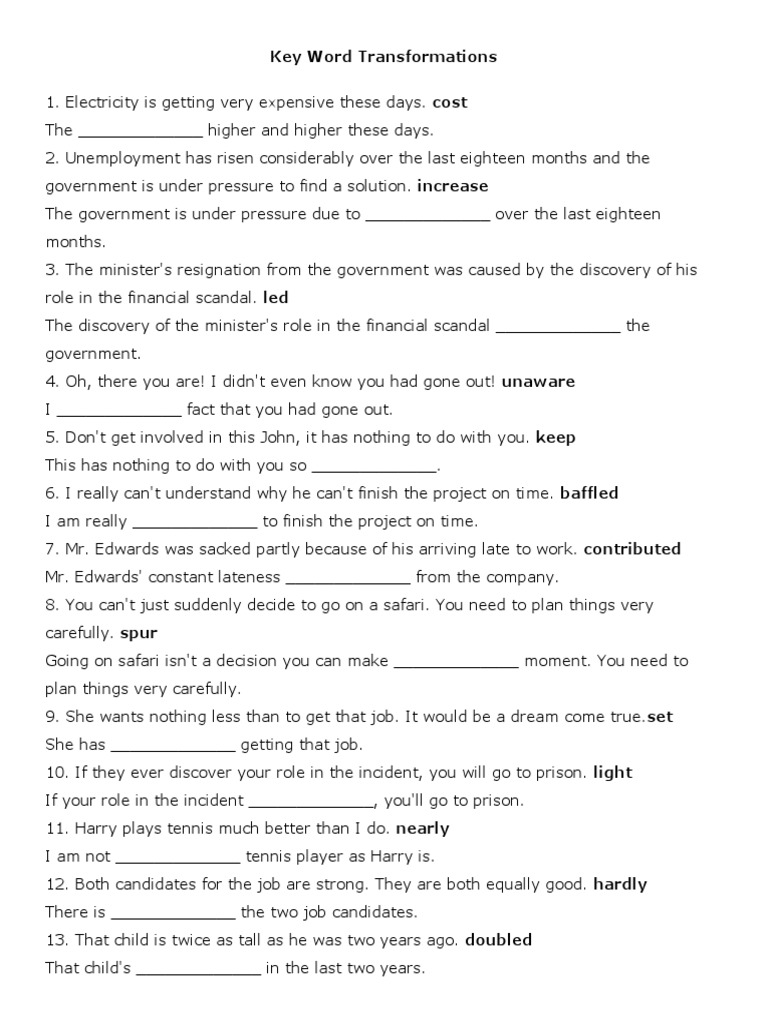 Key Word Transformations | PDF