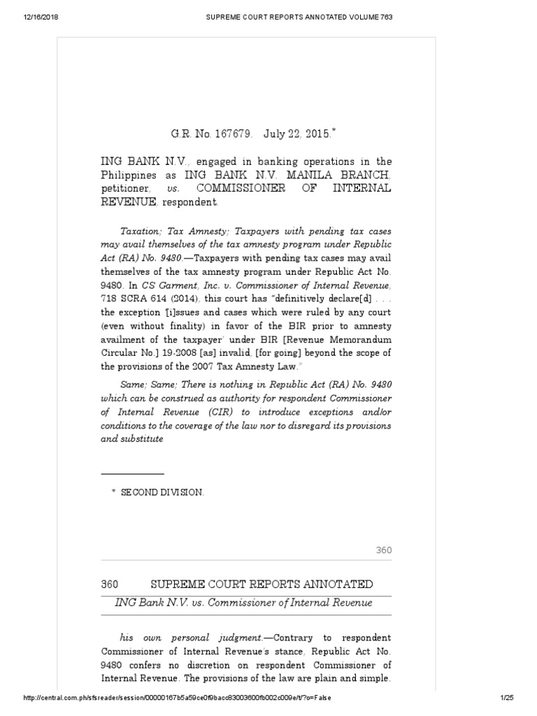 ING Bank Vs CIR | PDF | Withholding Tax | Basis Of Accounting