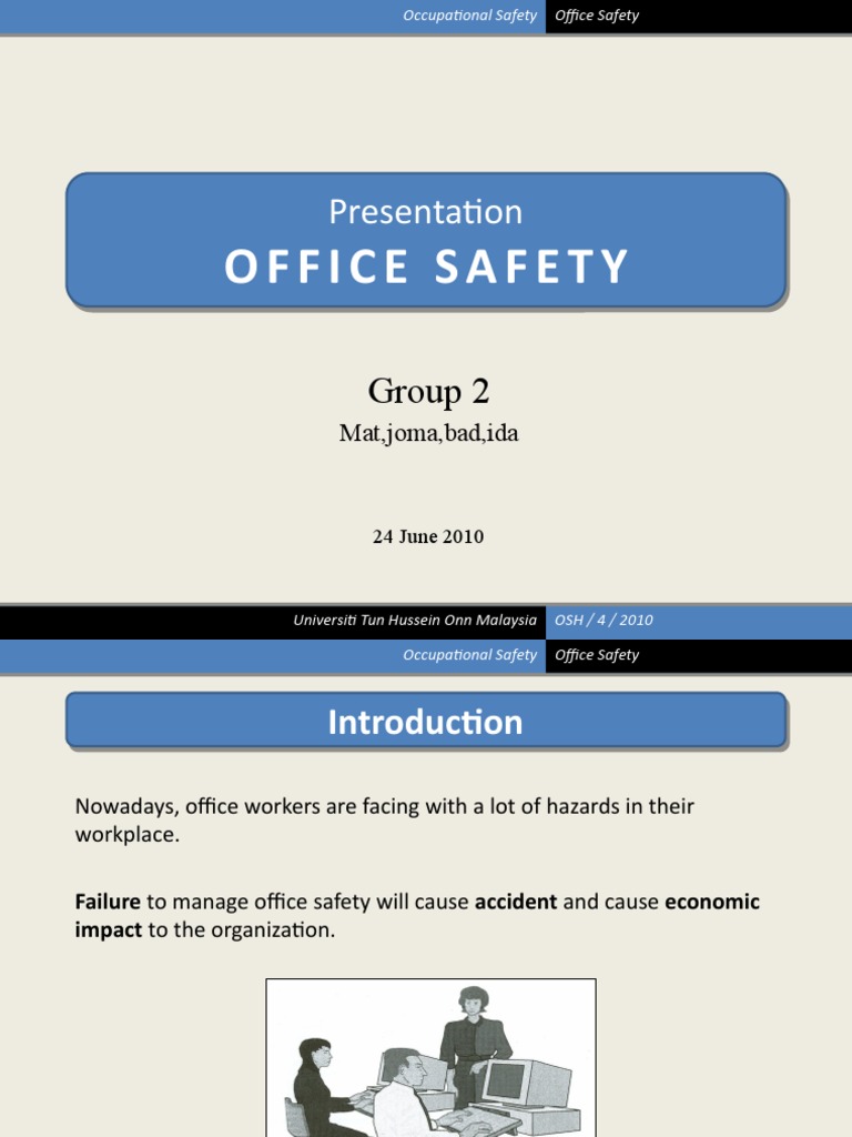 Presentation Office Safety | PDF | Occupational Safety And Health ...