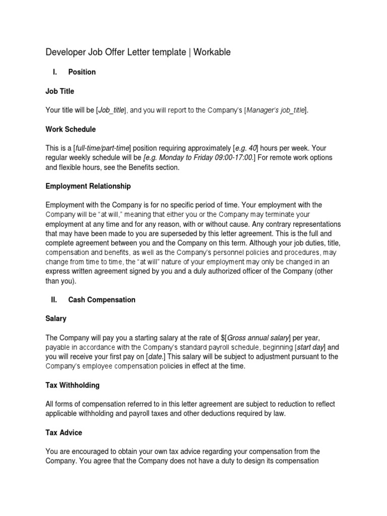 Developer Job Offer Letter Template | PDF | Employment | Employee Benefits