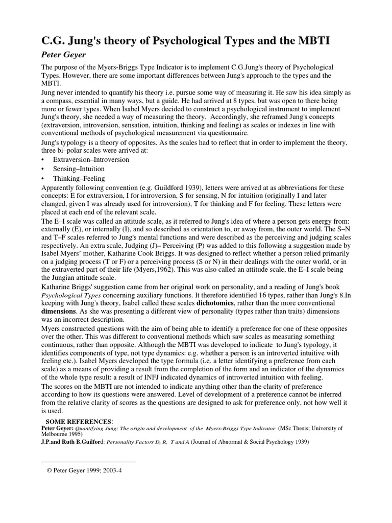 CG Jung MBTI PDF | PDF | Personality Type | Psychological Theories