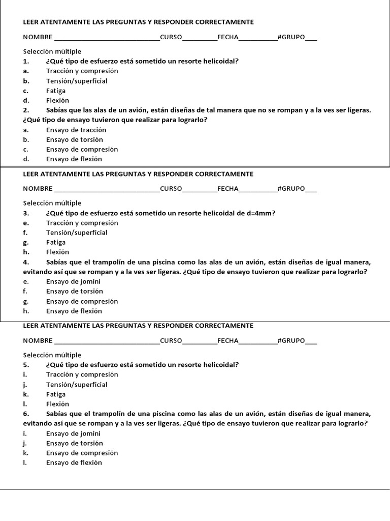 Leer Atentamente Las Preguntas y Responder Correctamente | PDF