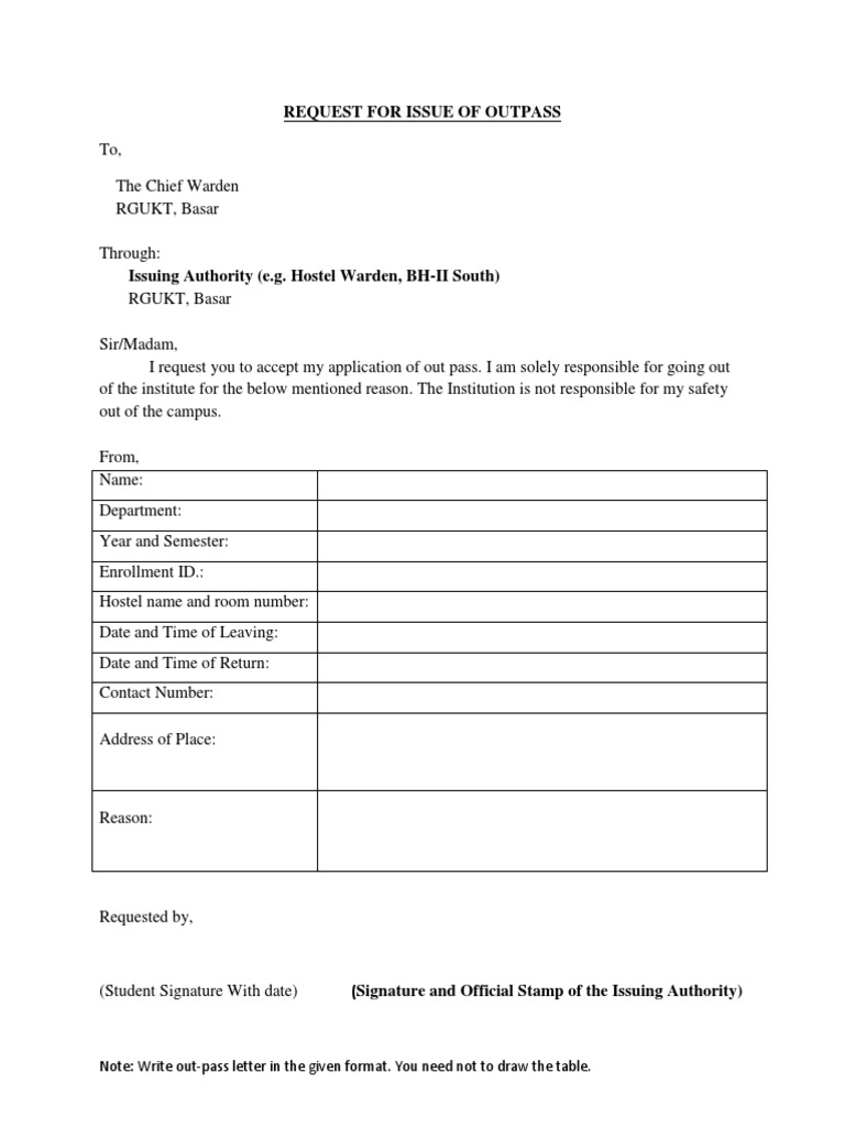 OUT PASS Format | PDF
