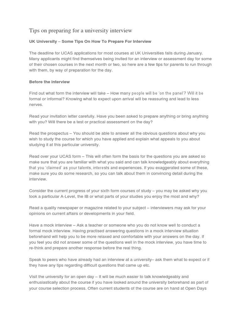 University Interview Preparation Tips | PDF | Interview | Question