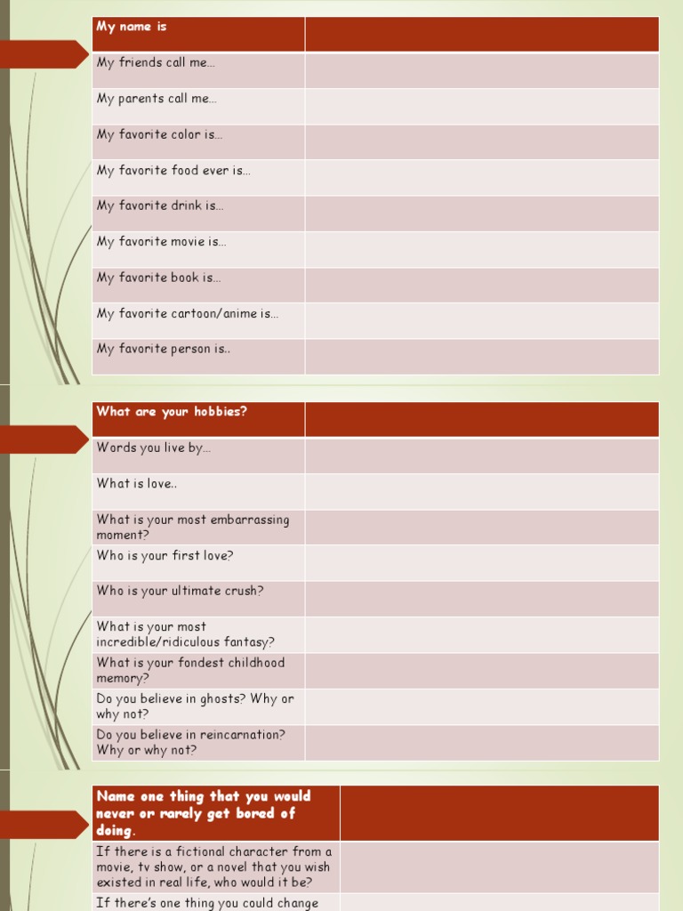 Slambook Questions | PDF