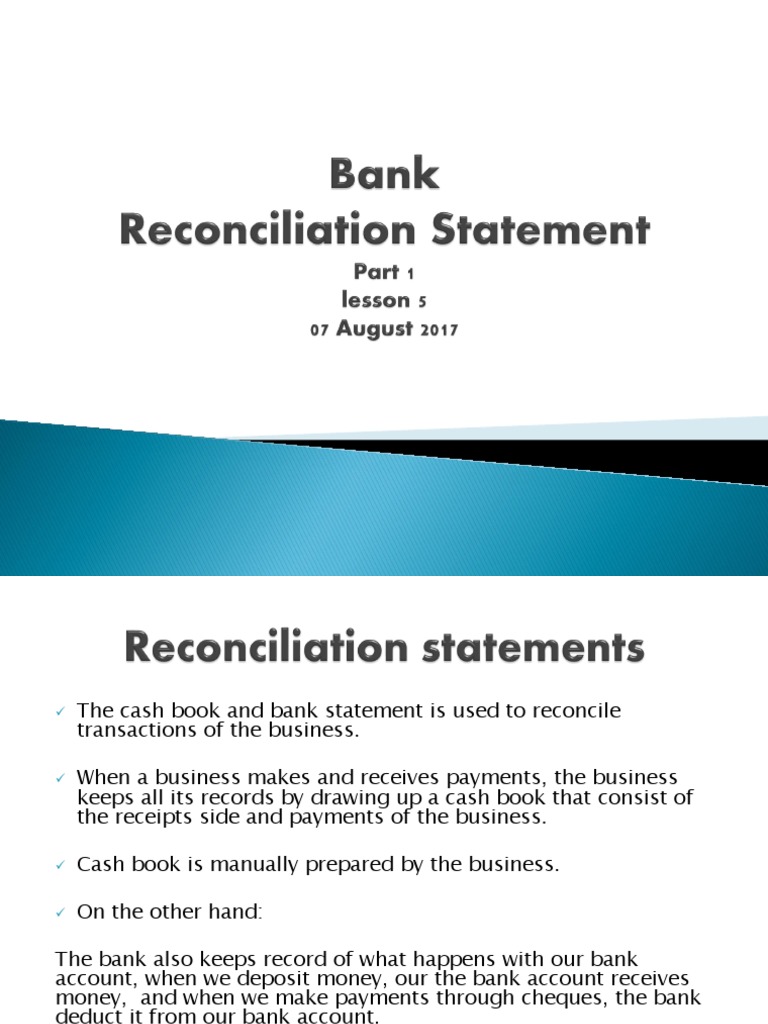 AFE3582 AFE3582 Lesson 5. Bank Reconciliation Statement | PDF | Cheque | Banks