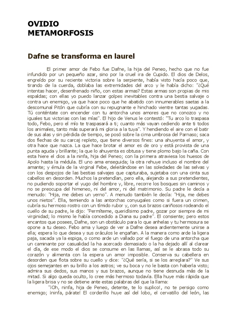 Dafne: Metamorfosis en Laurel | PDF