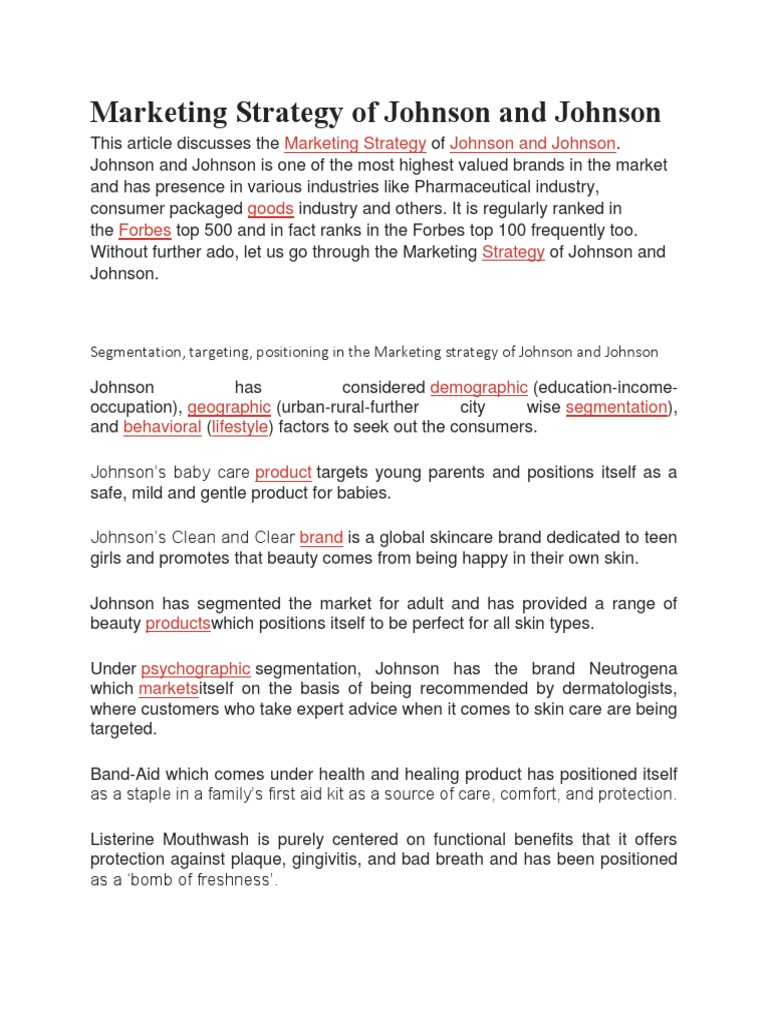 Marketing Strategy of Johnson and Johnson | PDF | Pricing | Johnson ...