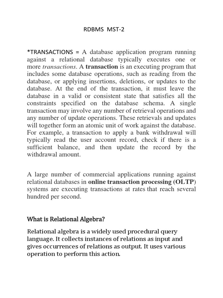 RDBMS MST | PDF | Relational Database | Databases