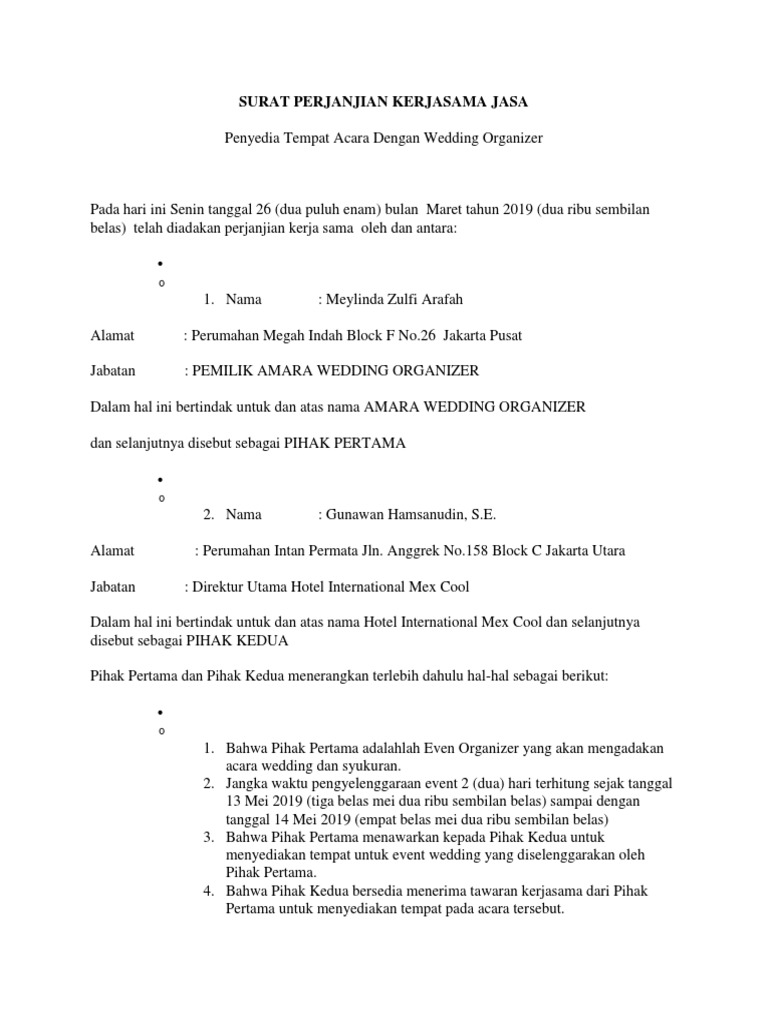 SURAT PERJANJIAN KERJASAMA JASA Weding Organ | PDF